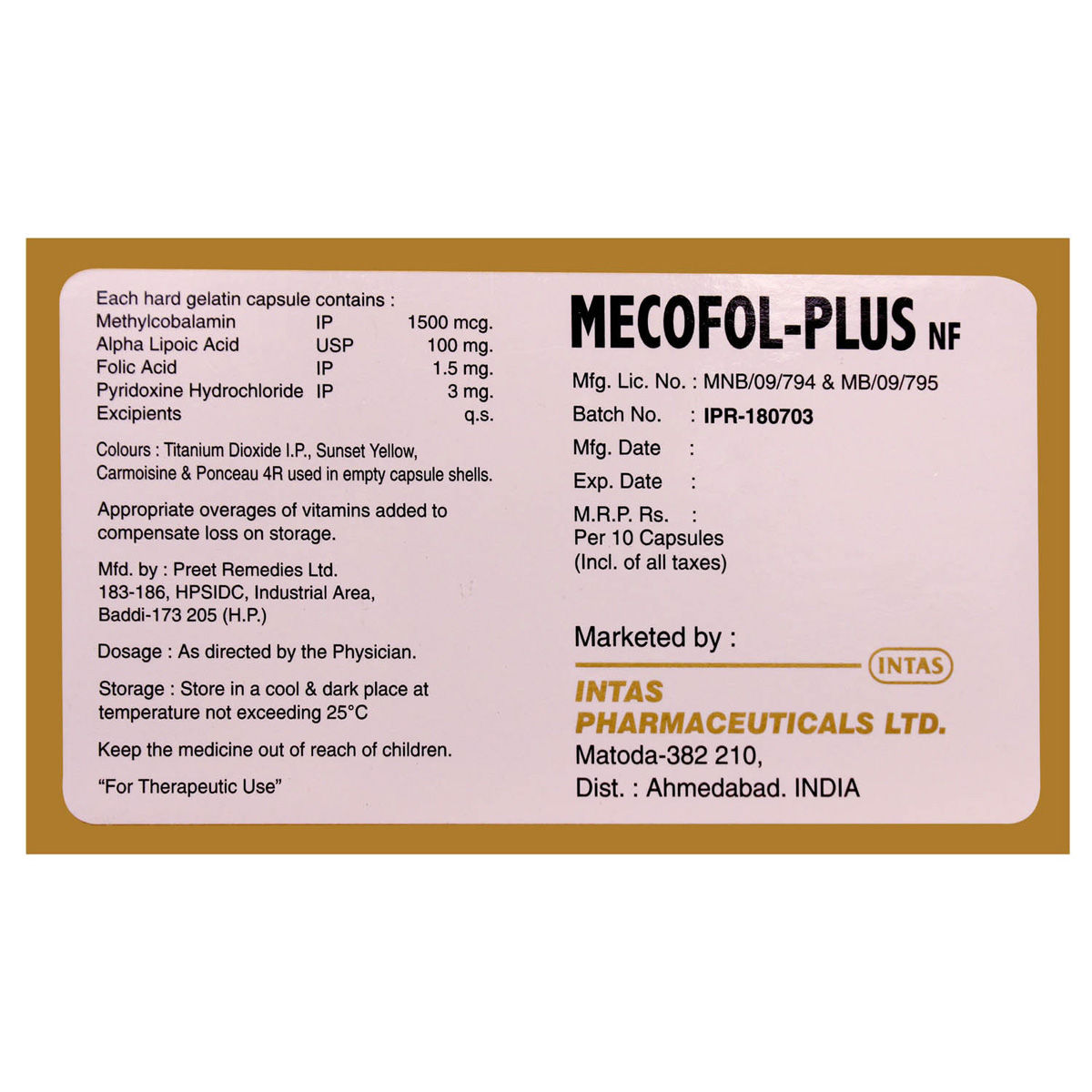 Buy Mecofol-Plus NF Capsule | 19 Minutes Delivery | Apollo Pharmacy