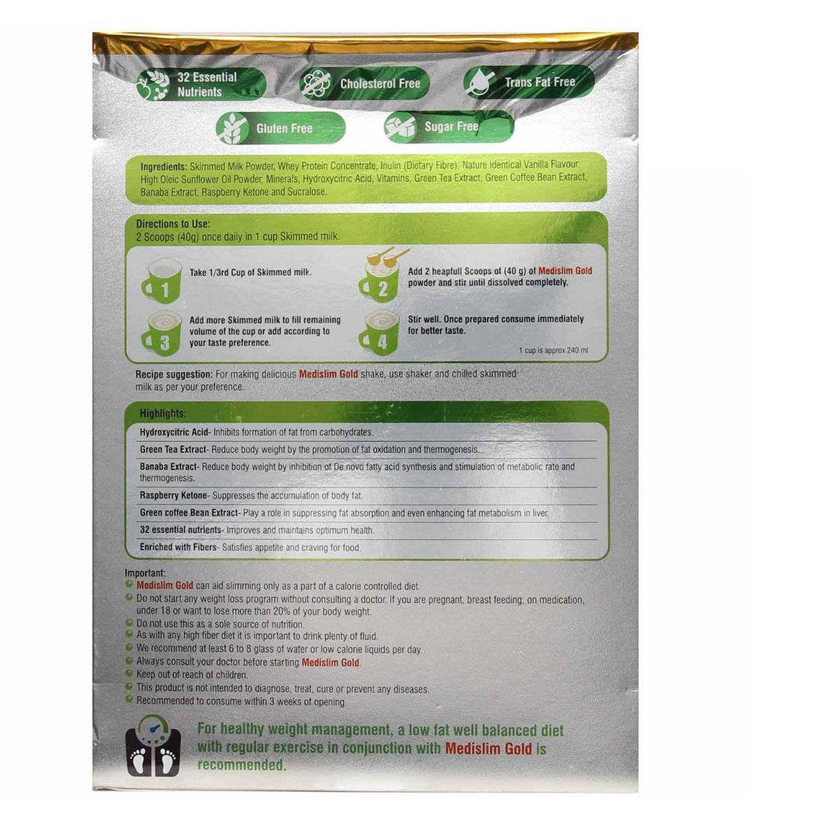 Medislim Gold Vanilla Flavour Powde, 500 gm Refill Pack Price, Uses ...