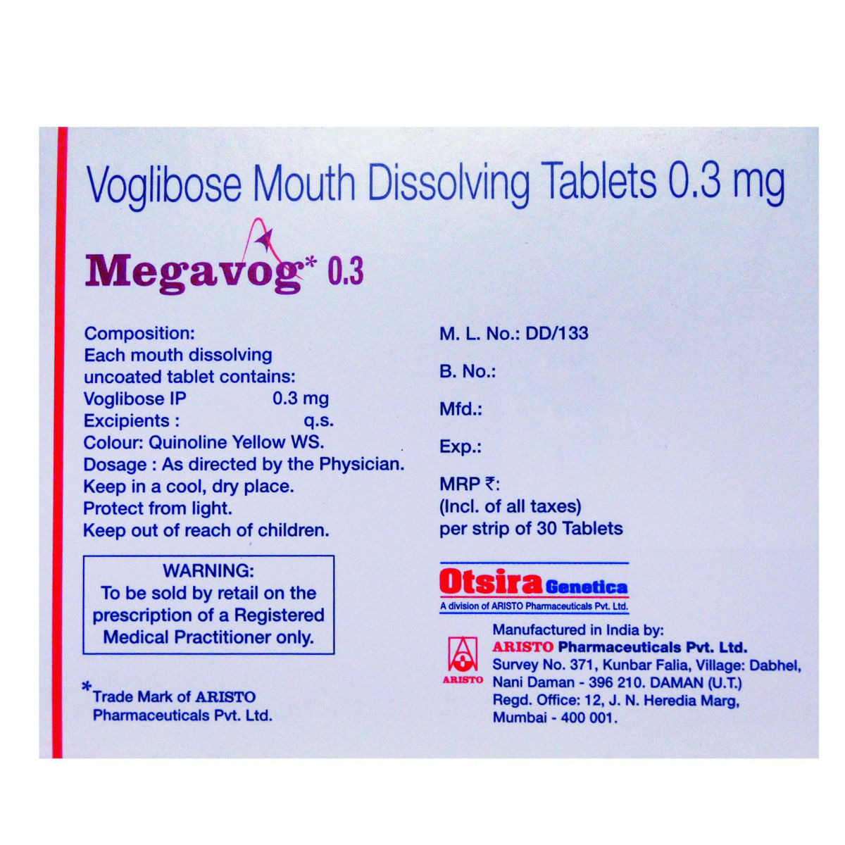 Megavog 0.3 Tablet | Uses, Side Effects, Price | Apollo Pharmacy