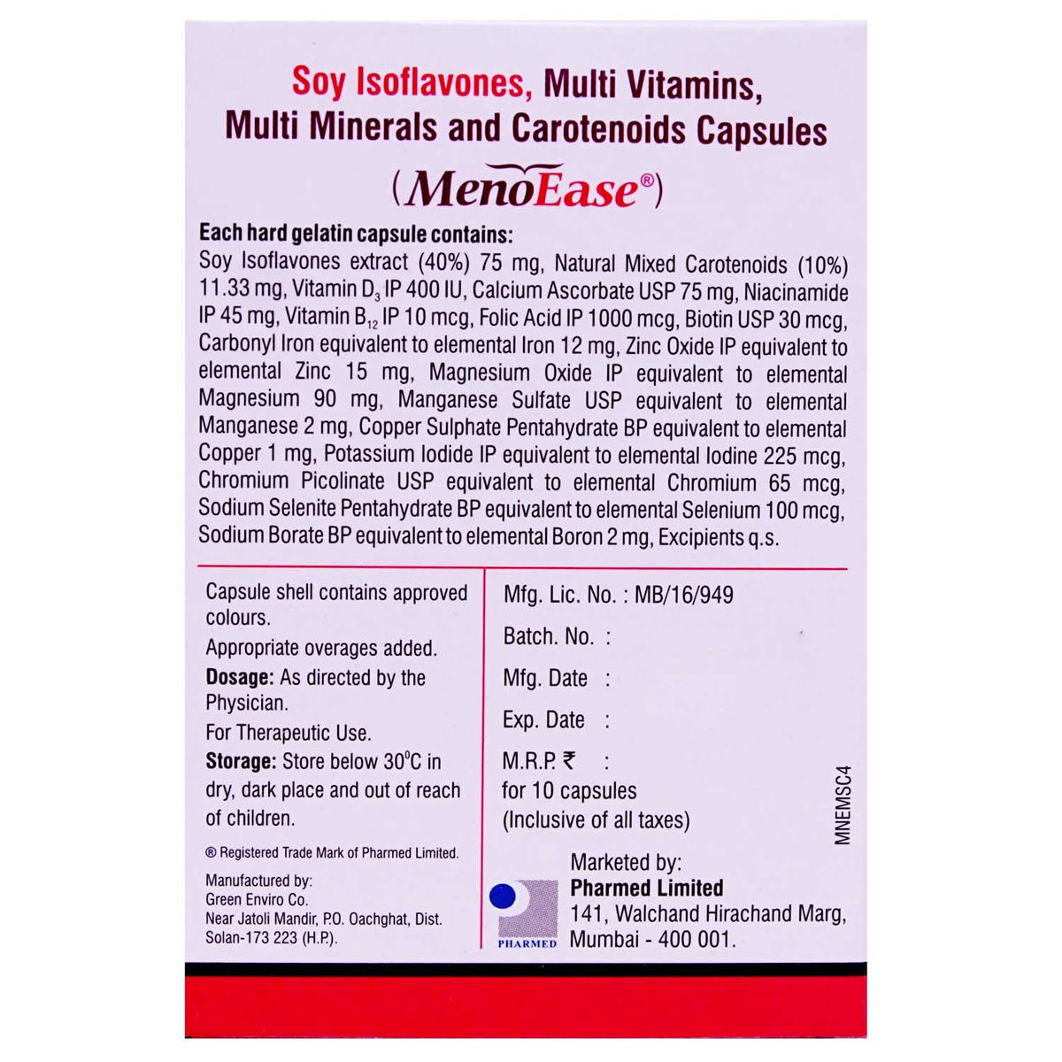 Menoease Capsule 10's Price, Uses, Side Effects, Composition - Apollo ...