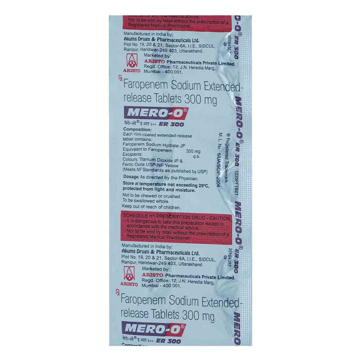 Mero-O ER 300 Tablet | Uses, Side Effects, Price | Apollo Pharmacy