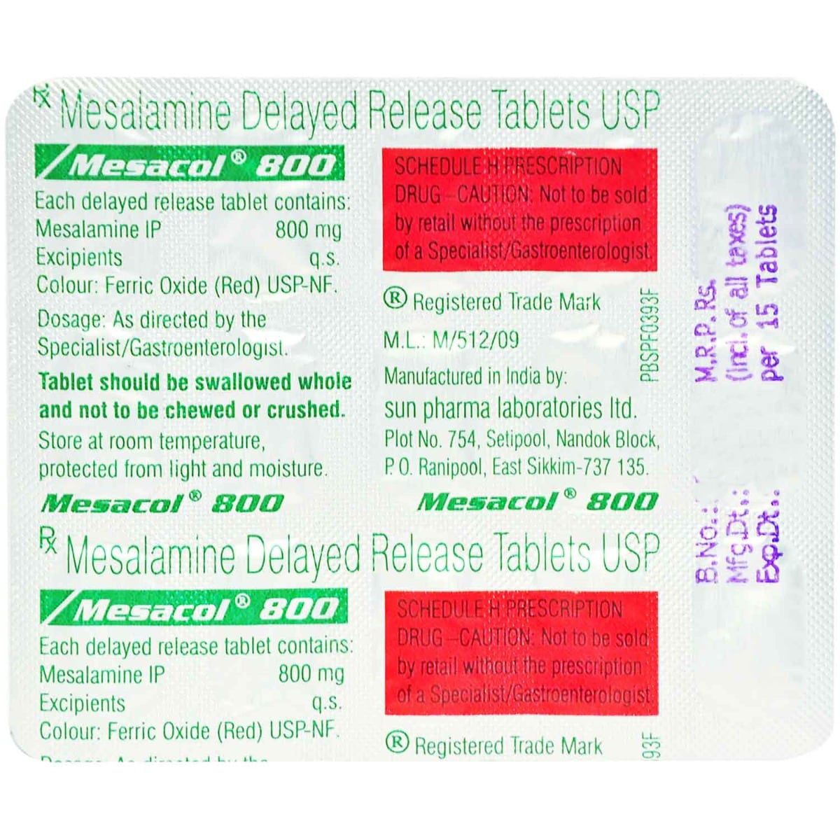 Mesacol 800 Tablet 15's Price, Uses, Side Effects, Composition - Apollo ...