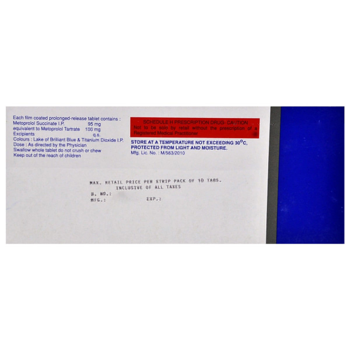 Metocard XL 100 Tablet 10's Price, Uses, Side Effects, Composition - Apollo Pharmacy