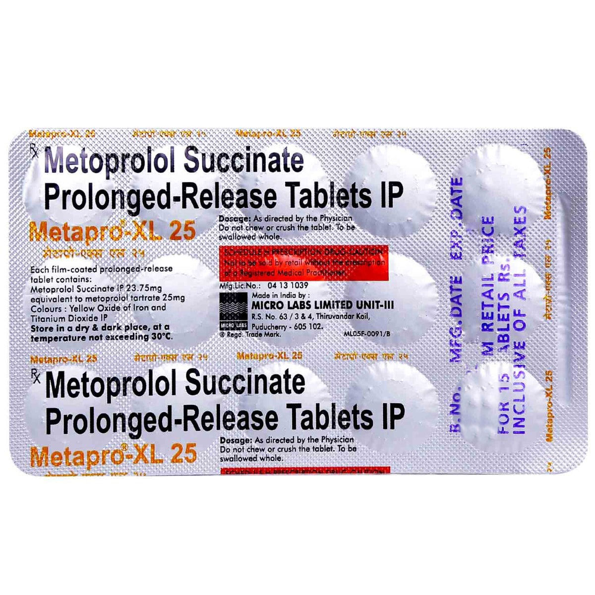 Metapro-XL 25 Tablet 15's Price, Uses, Side Effects, Composition ...