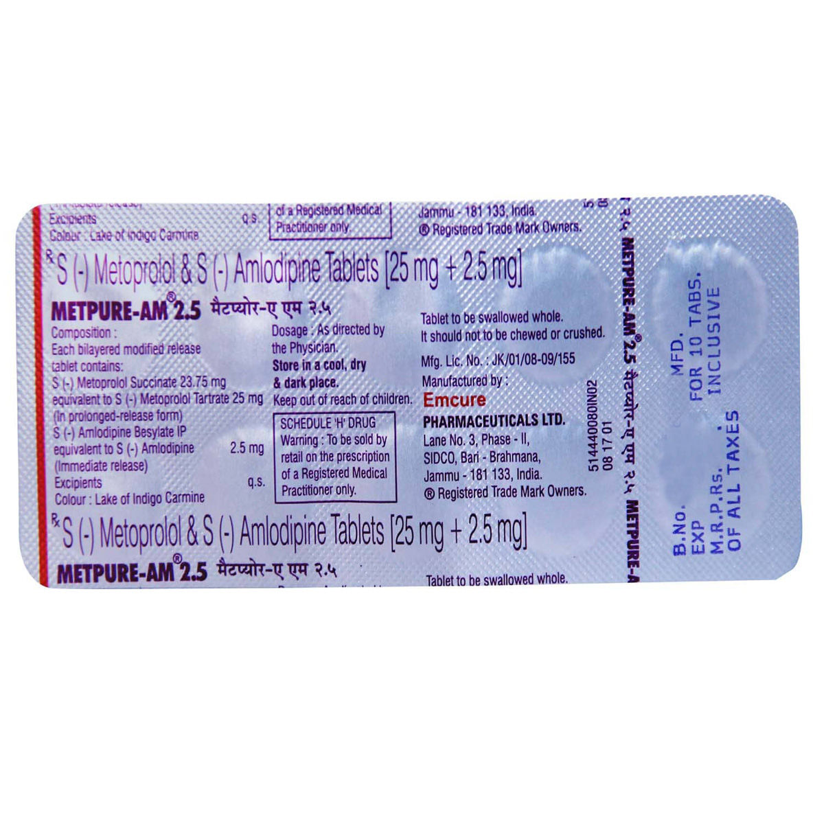 Metpure AM 2.5 Tablet 10's Price, Uses, Side Effects, Composition ...