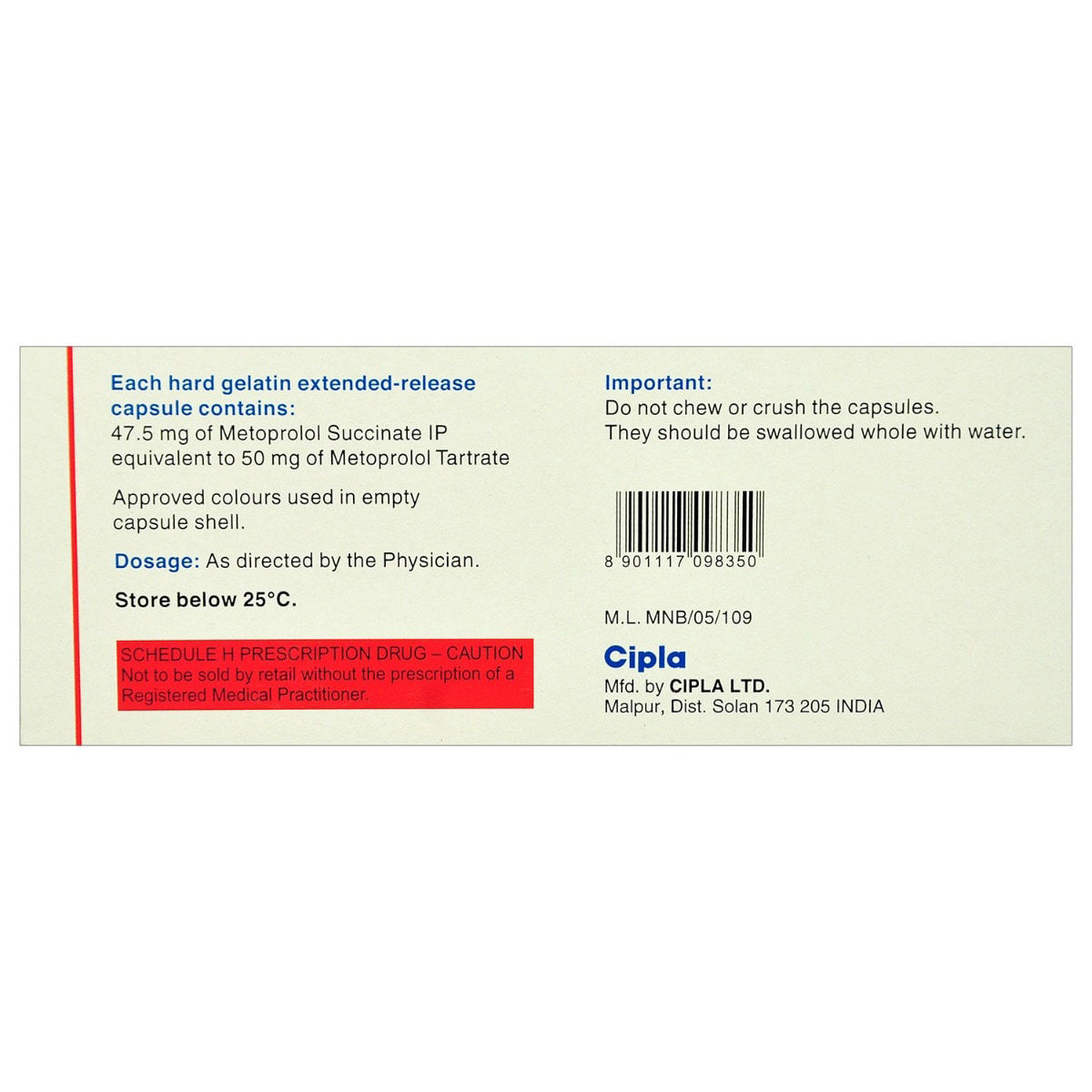 Metolar XR-50 Capsule | Uses, Side Effects, Price | Apollo Pharmacy