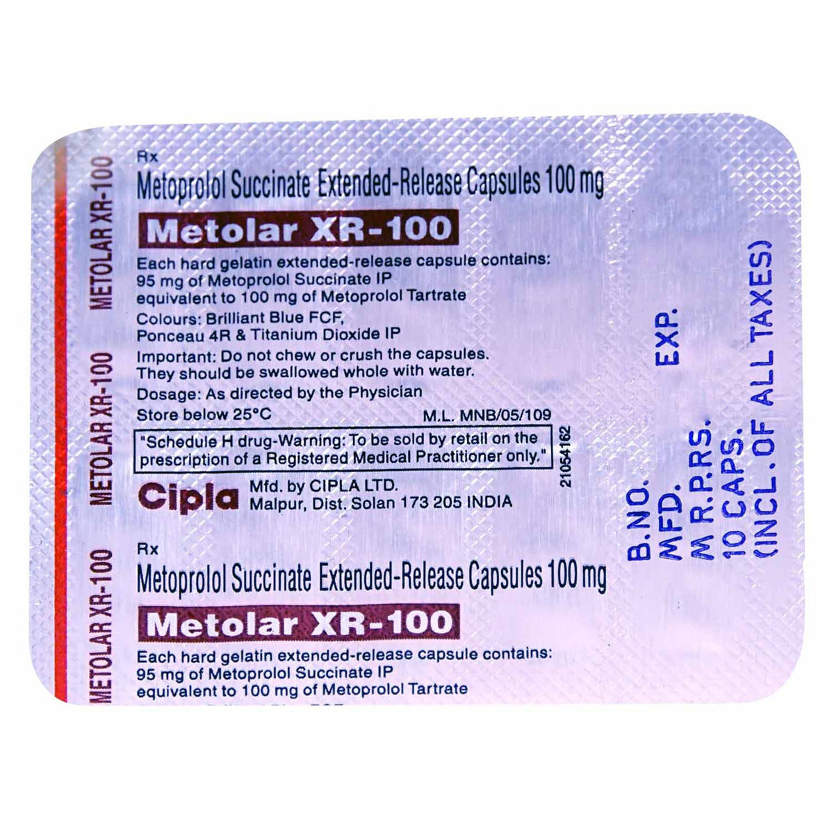 Metolar-XR 100 Capsule 10's Price, Uses, Side Effects, Composition ...