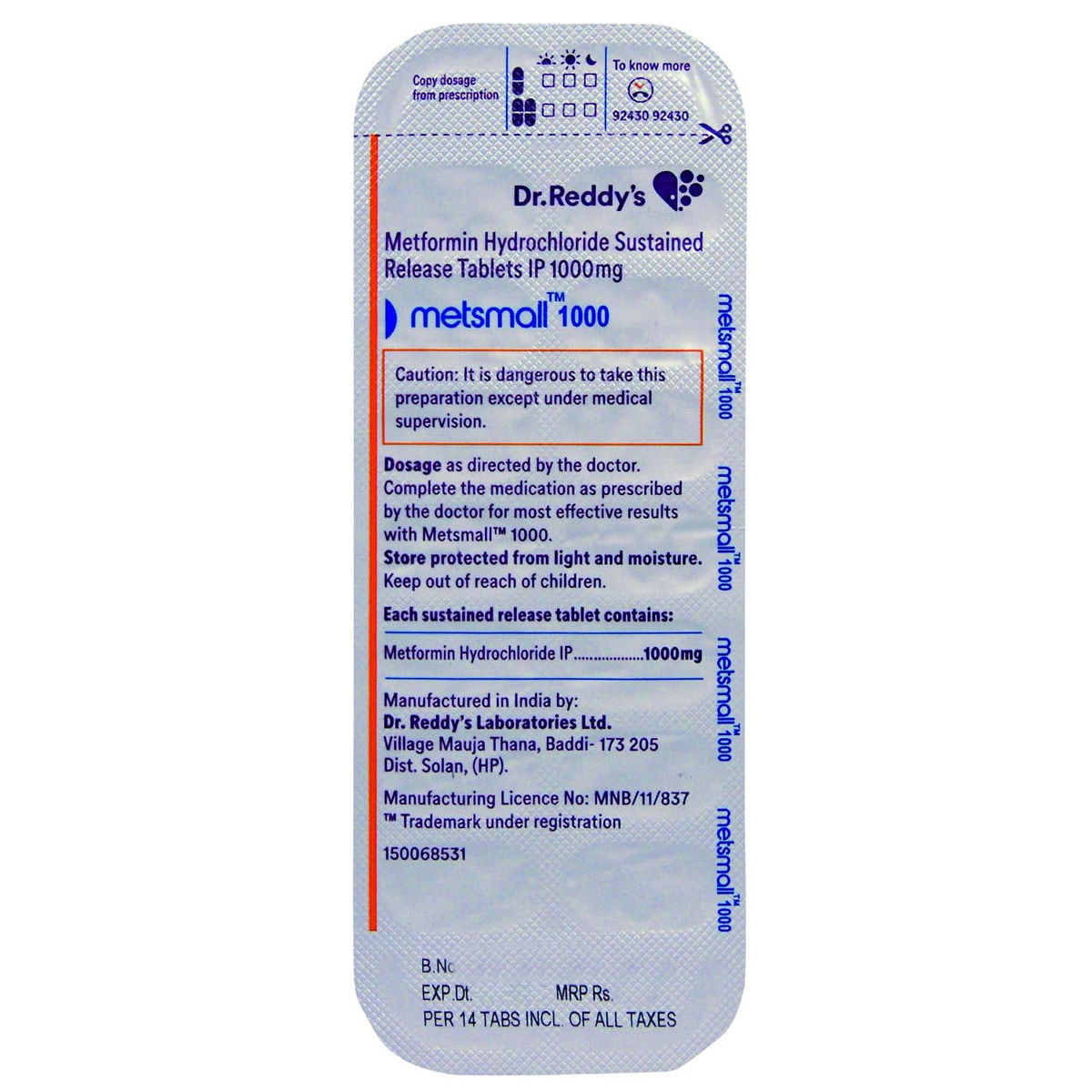 Metsmall 1000 Tablet 14's Price, Uses, Side Effects, Composition ...