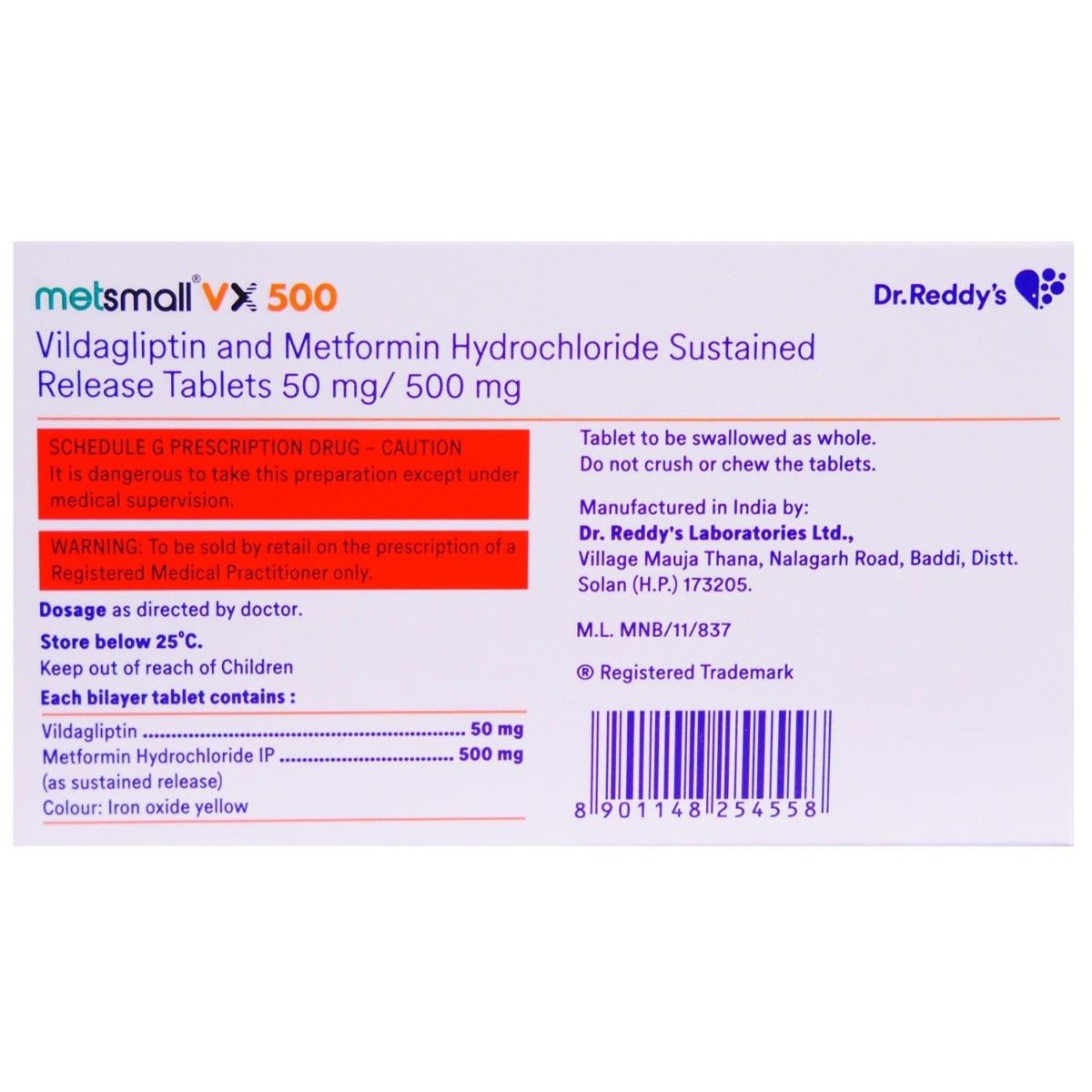 Metsmall VX 500 Tablet 10's Price, Uses, Side Effects, Composition ...