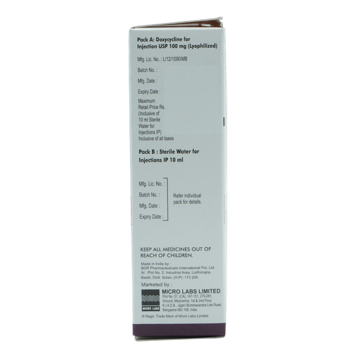 Microdox 100 mg Injection 1's Price, Uses, Side Effects, Composition ...