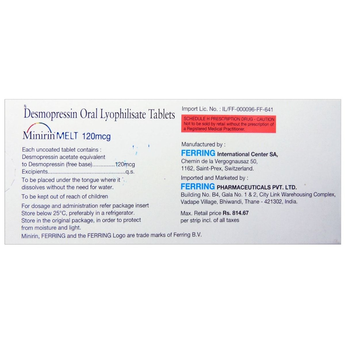 Minirin Melt 120 mcg Tablet | Uses, Side Effects, Price | Apollo Pharmacy