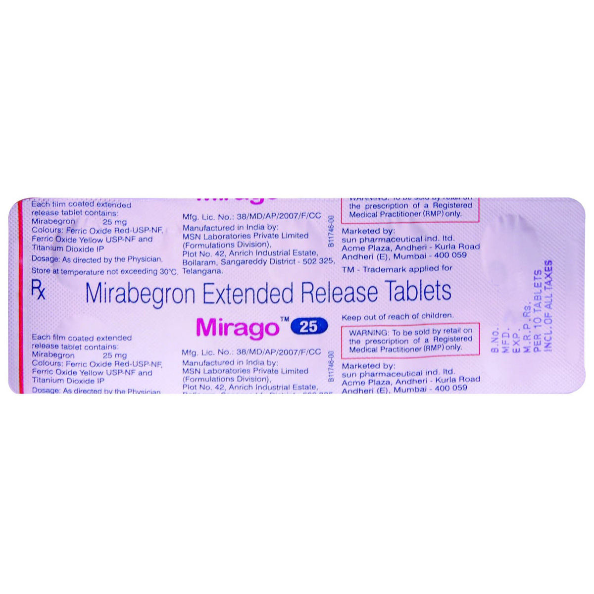 Mirago 25 Tablet | Uses, Side Effects, Price | Apollo Pharmacy