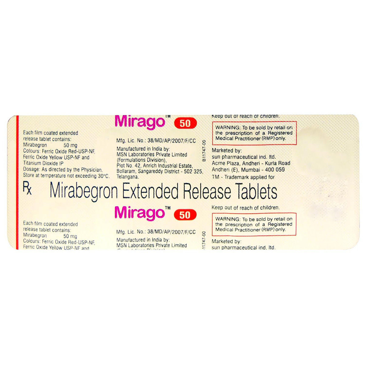 Mirago 50 Tablet | Uses, Side Effects, Price | Apollo Pharmacy