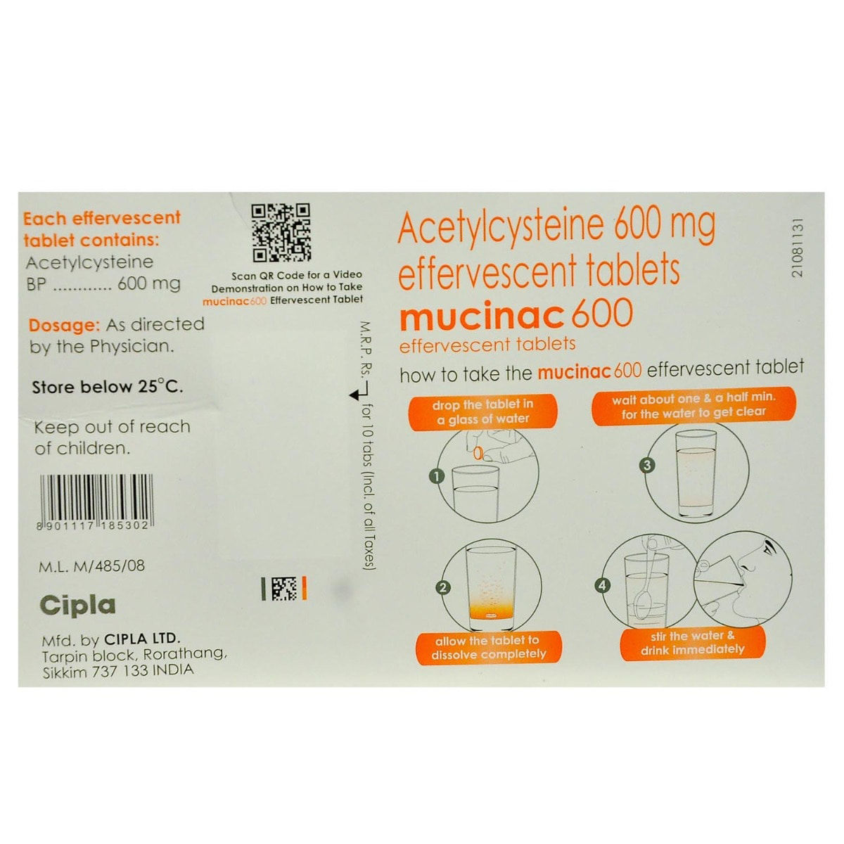 Mucinac 600 Sugar Free Orange Effervescent Tablet | Uses, Side Effects ...