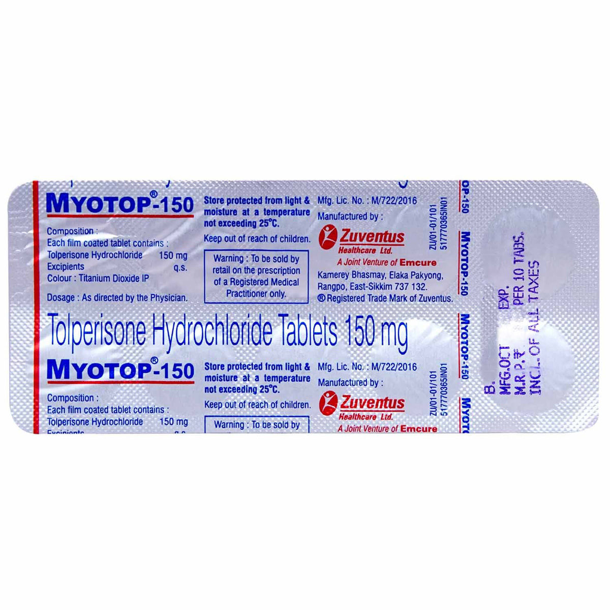 Myotop-150 Tablet | Uses, Side Effects, Price | Apollo Pharmacy