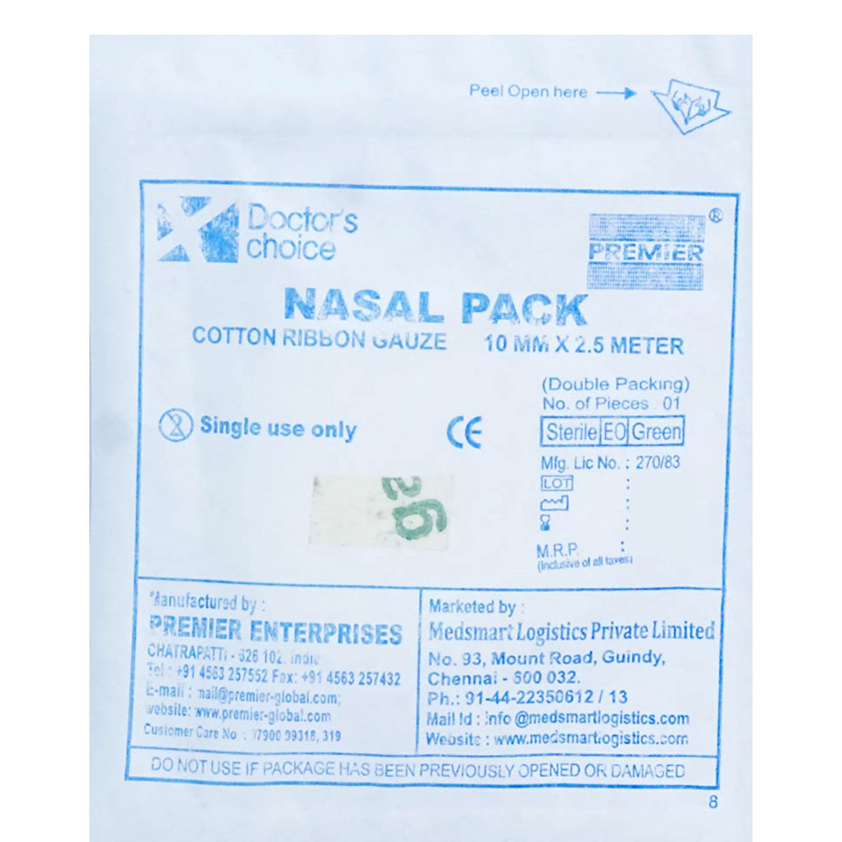 Buy Doctor's Choice Disposable Sterile Nasal Pack 10 mm x 2.5 m, 1 ...
