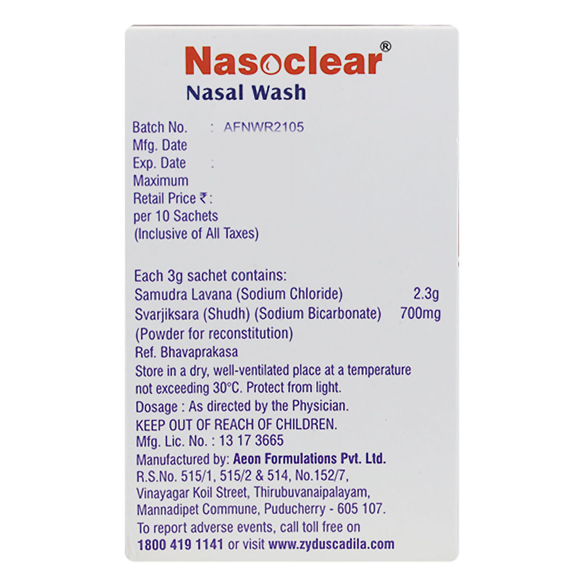 Nasoclear Nasal Wash Sachet, 30 gm (3 gm x 10 Sachet) Price, Uses, Side ...