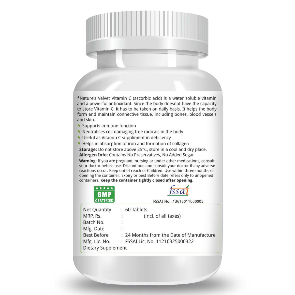 Nature's Velvet Vitamin C 1000 mg, 60 Tablets Price, Uses, Side Effects ...