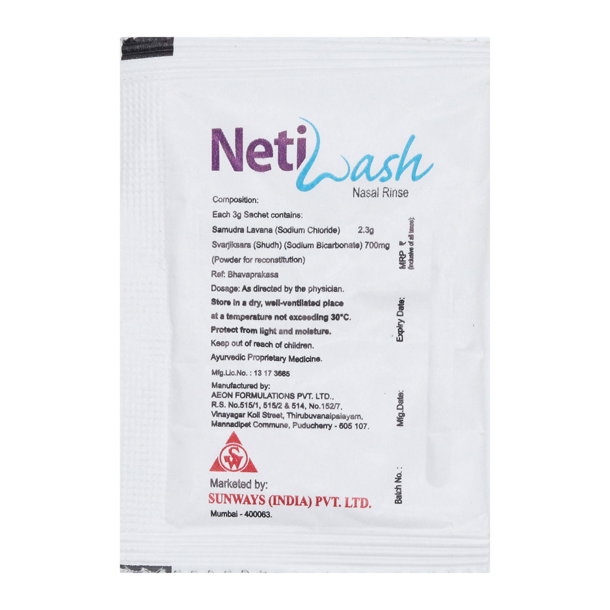 Netiwash Nasal Rinse Sachet 15's Price, Uses, Side Effects, Composition ...