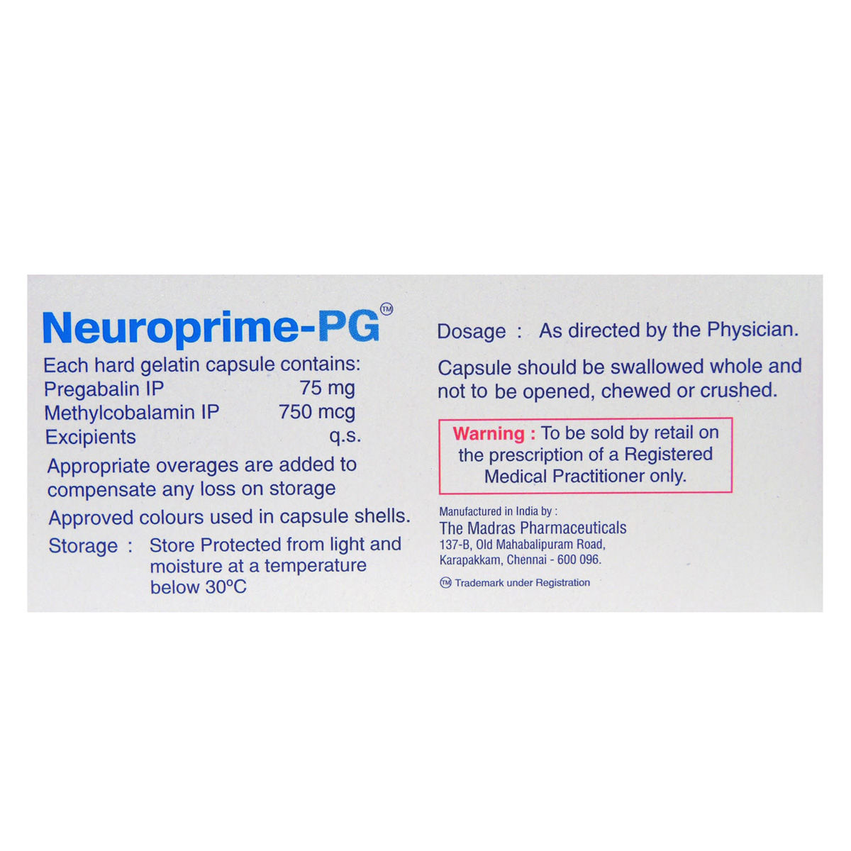 Neuroprime PG Capsule 10's Price, Uses, Side Effects, Composition ...