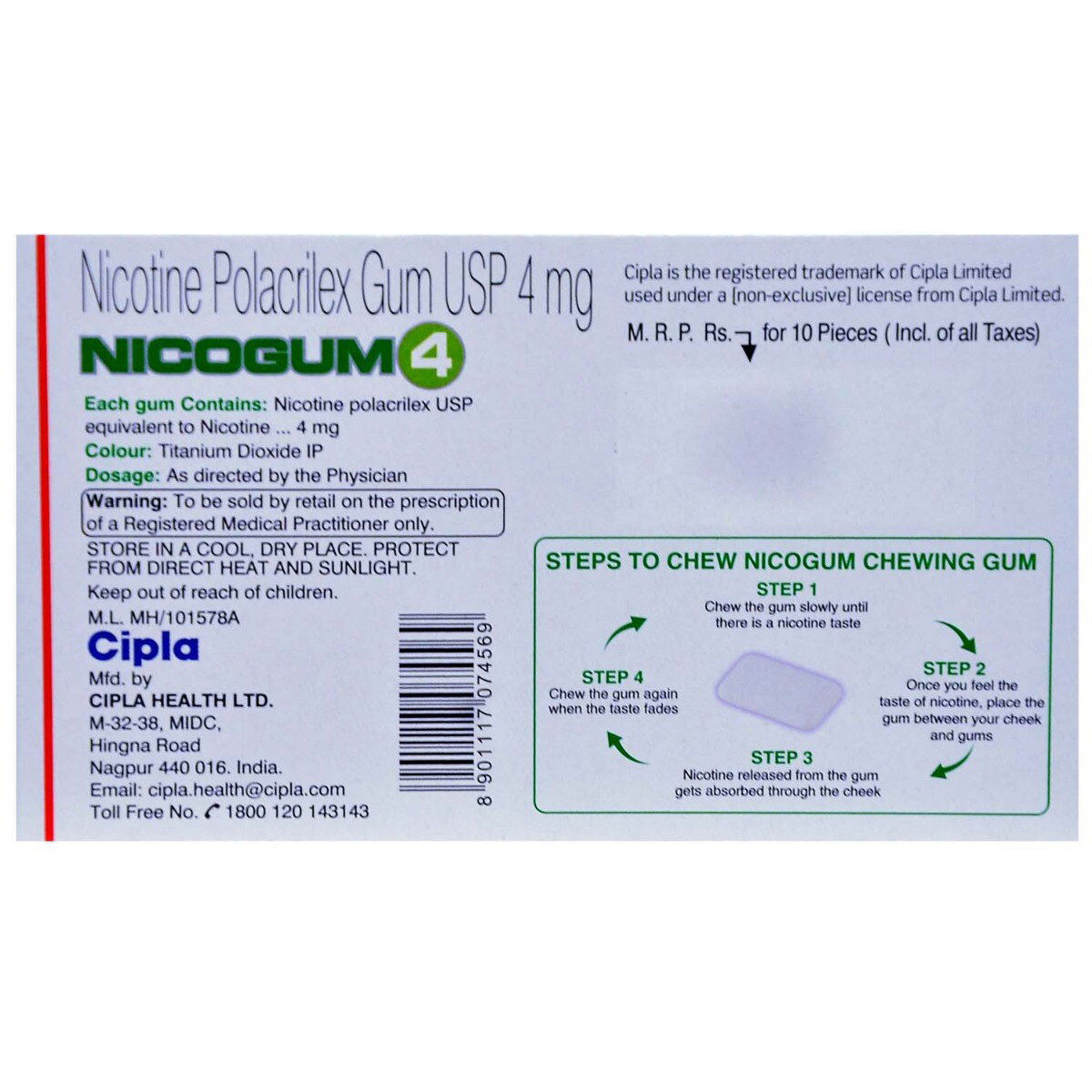 Nicogum 4 Nicotine Gum Sugar Free Fresh Mint Chewing Gums 10's Price ...
