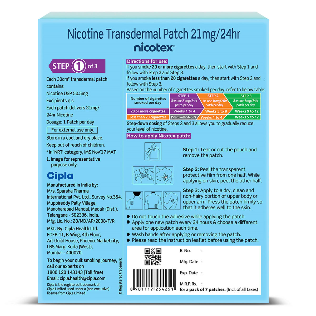 Nicotex 21mg Nicotine Transdermal Patches, 7 Count Price, Uses, Side ...