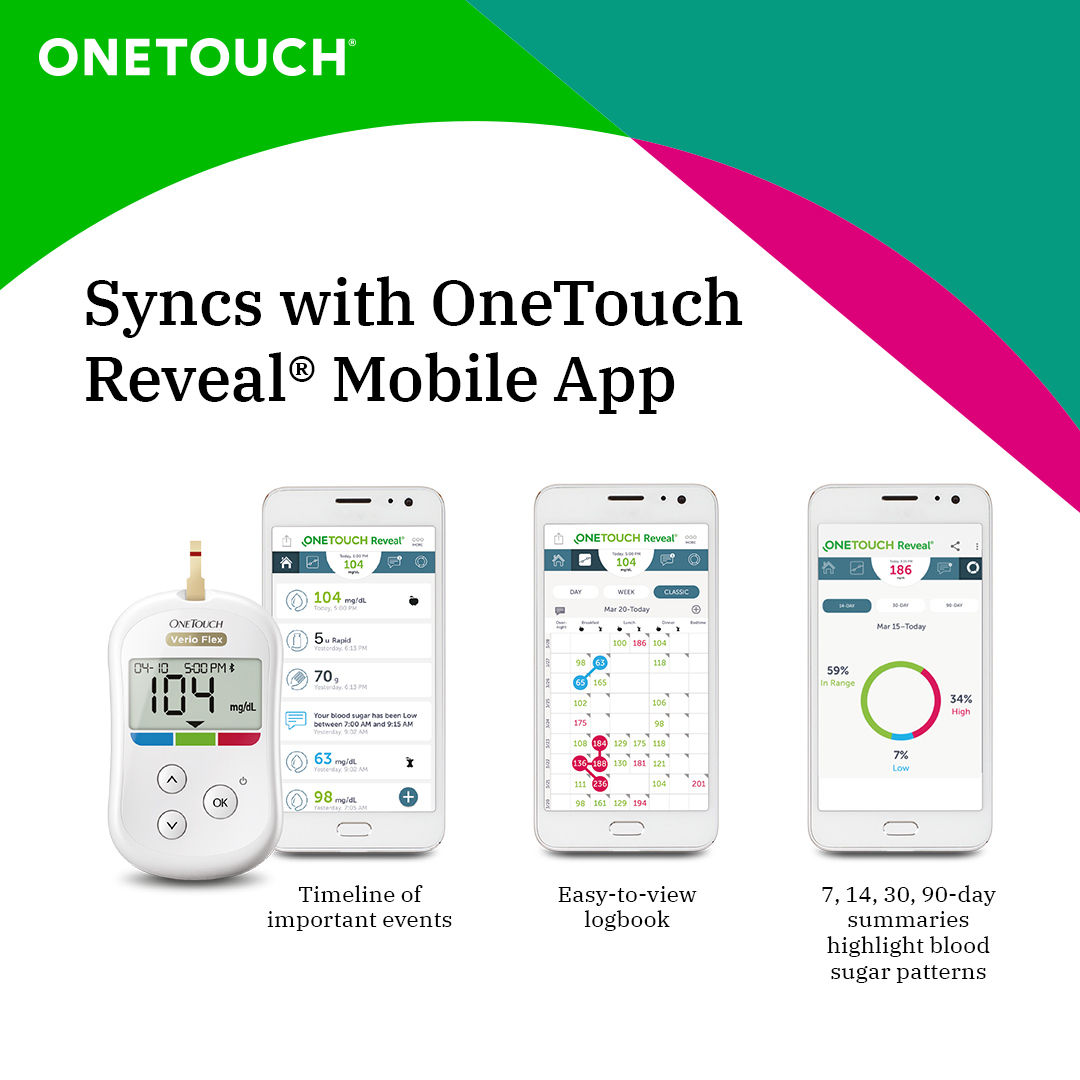 OneTouch Verio Flex Blood Glucose Monitor with OneTouch Reveal Mobile ...