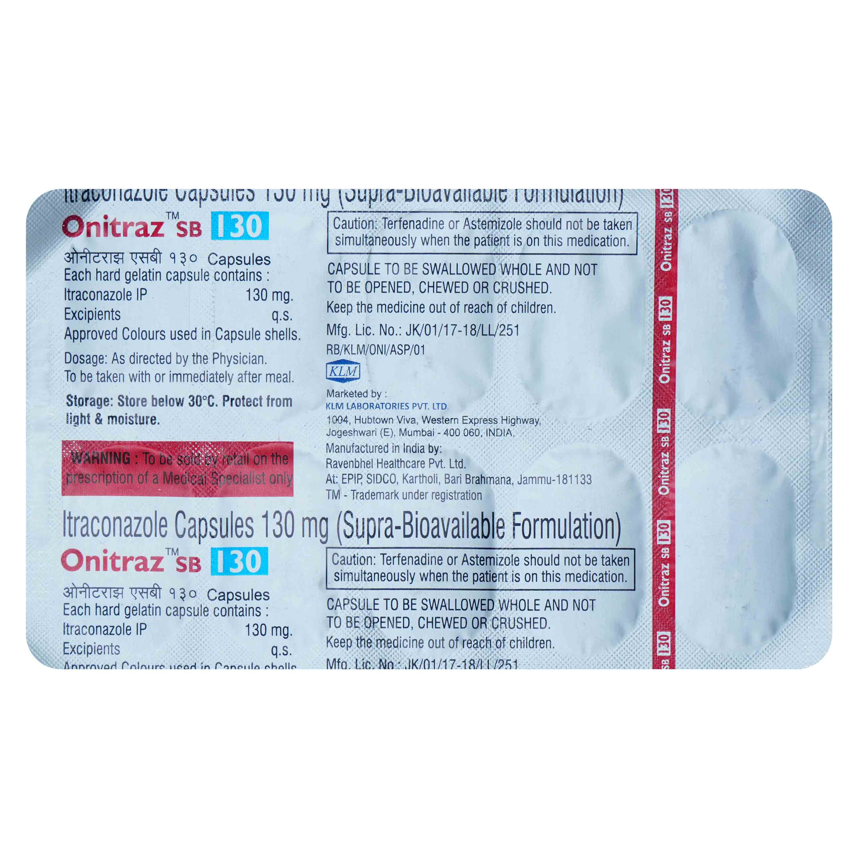 Onitraz SB 130 Capsule | Uses, Side Effects, Price | Apollo Pharmacy