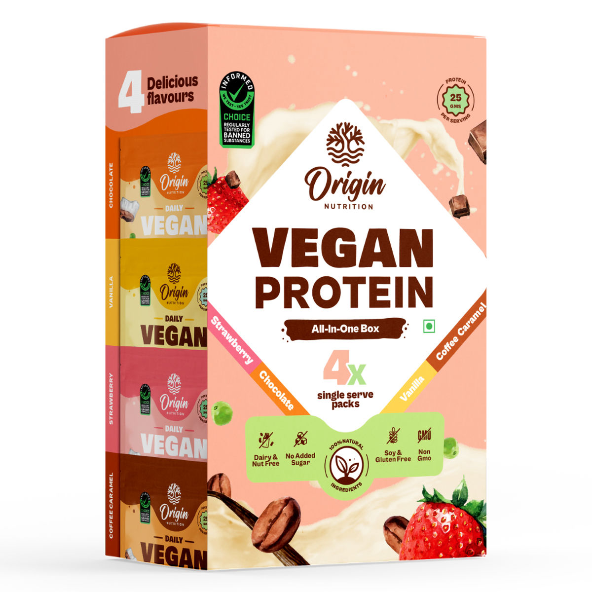 Buy Origin Nutrition 100% Natural Vegan Protein Four Delicious Flavour ...