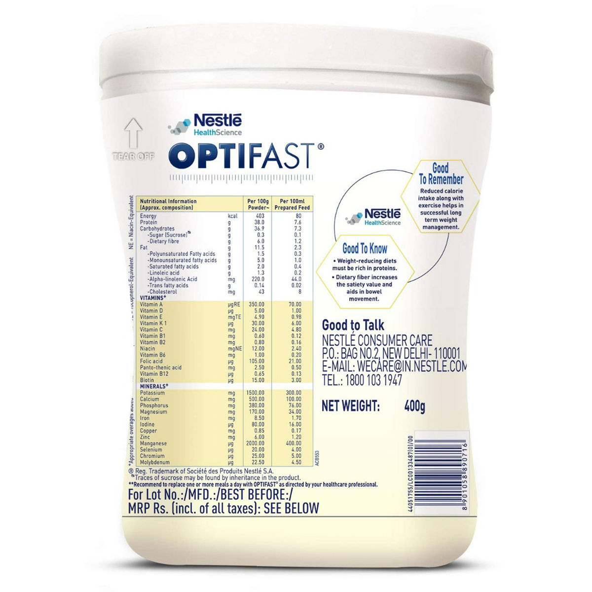 Buy Nestle Optifast Weight Management Vanilla Flavour Powder, 400 gm ...