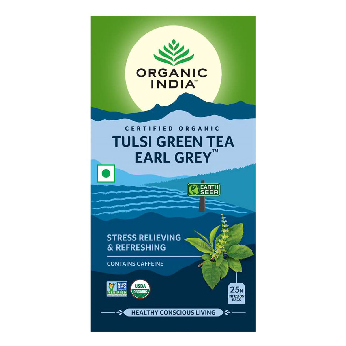 Organic India Tulsi Green Tea Earl Grey Infusion Tea Bags, 25 Count ...