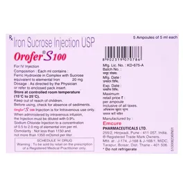 Orofer S 100 Injection 5 ml | Uses, Side Effects, Price | Apollo Pharmacy