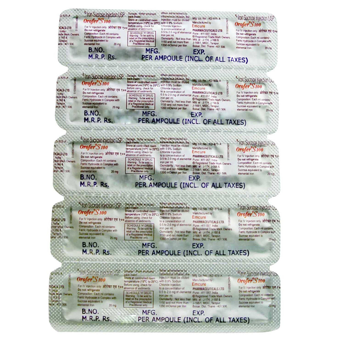 Orofer S 100 Injection 5 ml | Uses, Side Effects, Price | Apollo Pharmacy