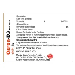 Osren-D3 Nano Shots 60K Sugar Free Mango Oral Solution 5 ml | Uses ...