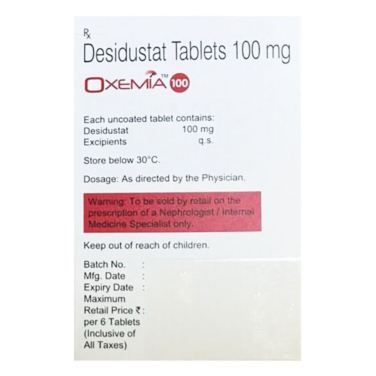 Oxemia 100 Tablet 6's Price, Uses, Side Effects, Composition - Apollo ...