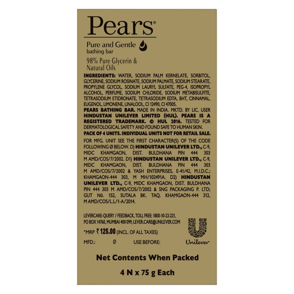 Pears Pure & Gentle Soap, 4x75 gm Price, Uses, Side Effects ...