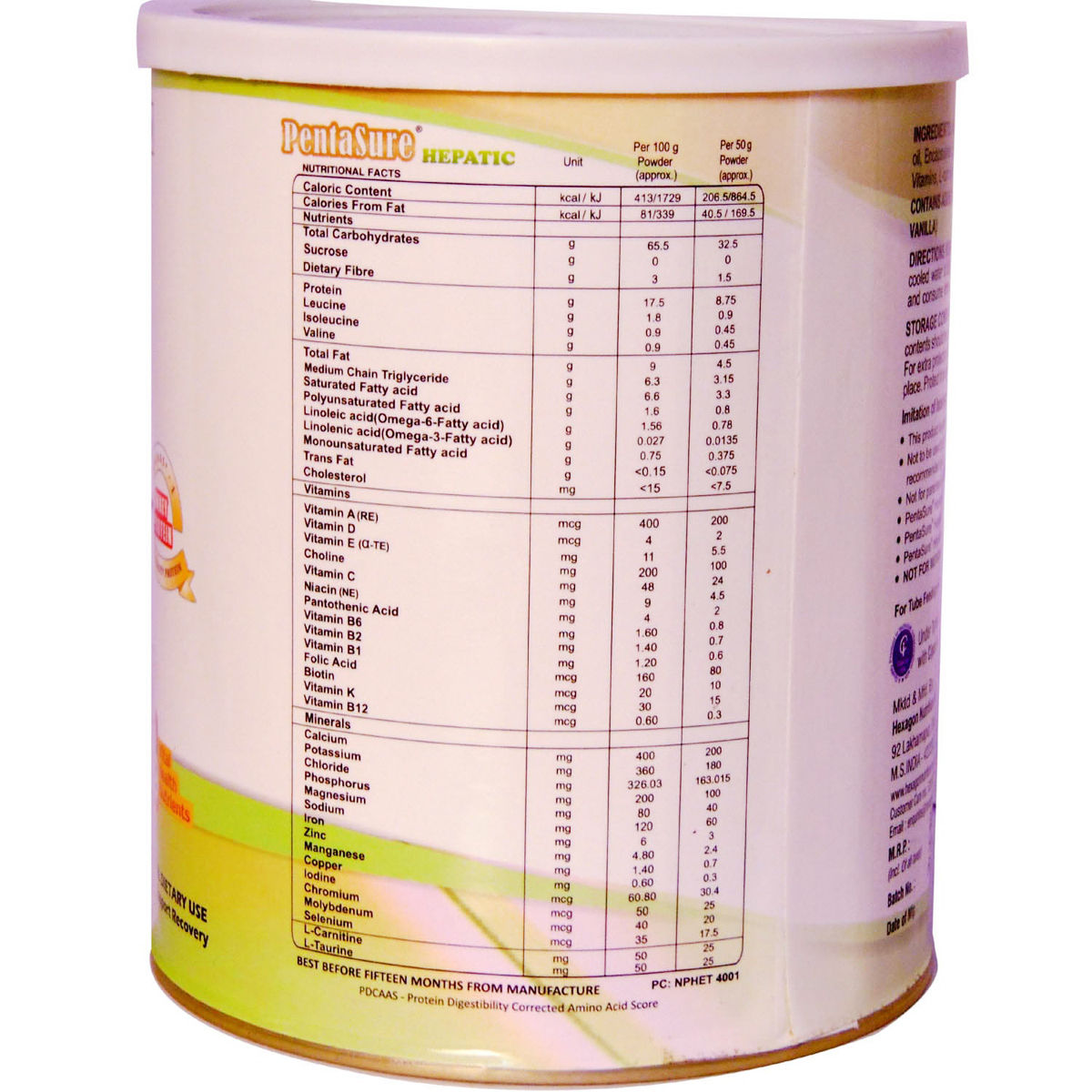 Pentasure Hepatic Creamy Vanilla Flavour Powder, 400 gm Tin Price, Uses ...