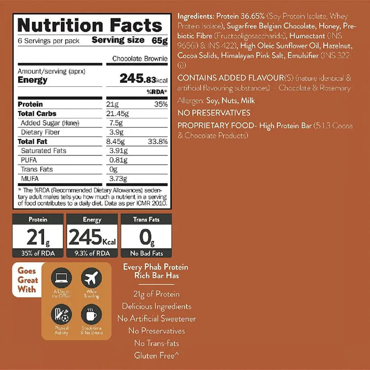 Phab Chocolate Brownie Protein Bar, 65 gm Price, Uses, Side Effects ...