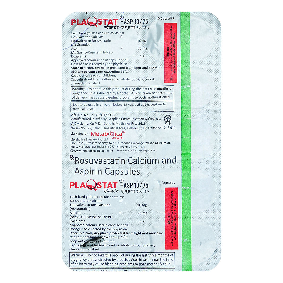 Plaqstat-Asp 10/75 Capsule | Uses, Side Effects, Price | Apollo Pharmacy