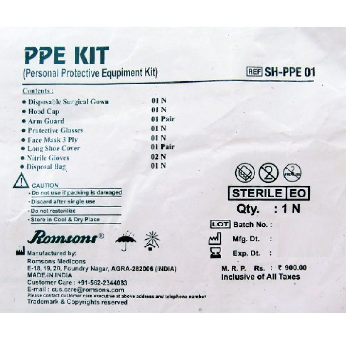 Ppe Kit Sh-Ppe 01 (Romsons) | Uses, Side Effects, Price | Apollo Pharmacy