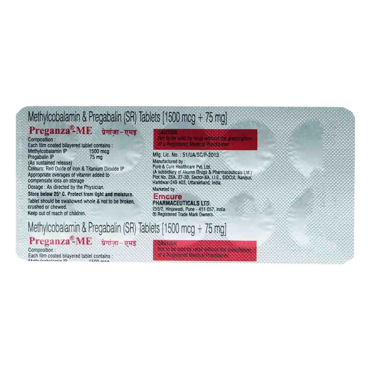 Preganza-Me 75Mg Tablet 10'S Price, Uses, Side Effects, Composition ...