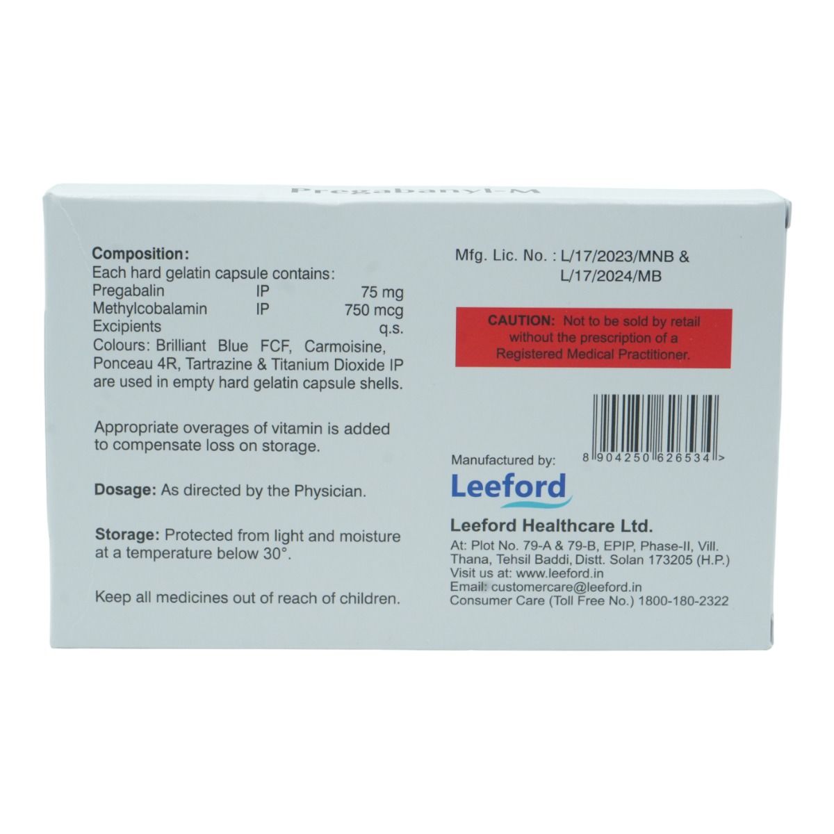 Pregabanyl-M Capsule 10's Price, Uses, Side Effects, Composition ...