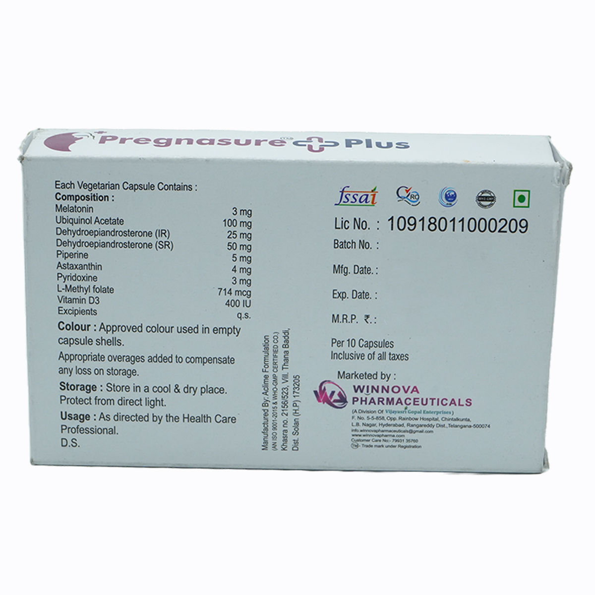 Pregnasure + Plus Veg Capsule 10's Price, Uses, Side Effects ...