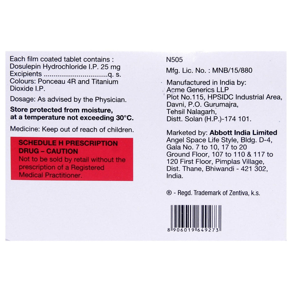 Prothiaden 25 mg Tablet 15's Price, Uses, Side Effects, Composition ...