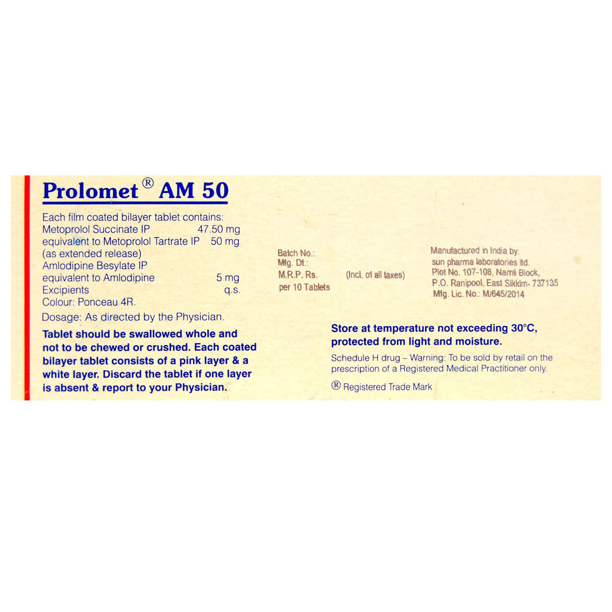 Prolomet AM 50 Tablet | Uses, Side Effects, Price | Apollo Pharmacy