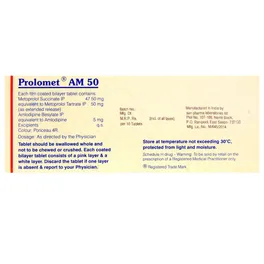 Prolomet AM 50 Tablet | Uses, Side Effects, Price | Apollo Pharmacy