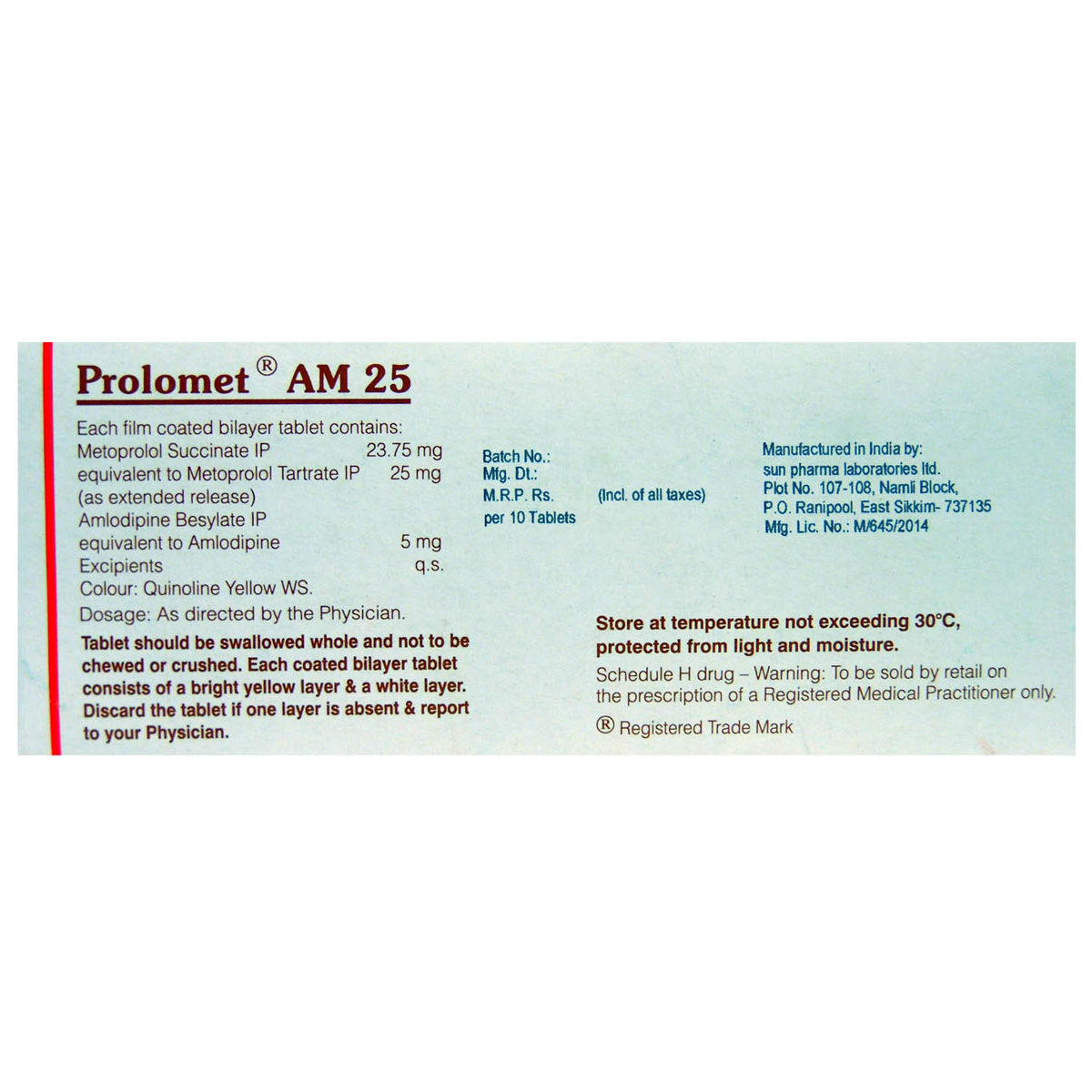Prolomet AM 25 Tablet 10's Price, Uses, Side Effects, Composition ...