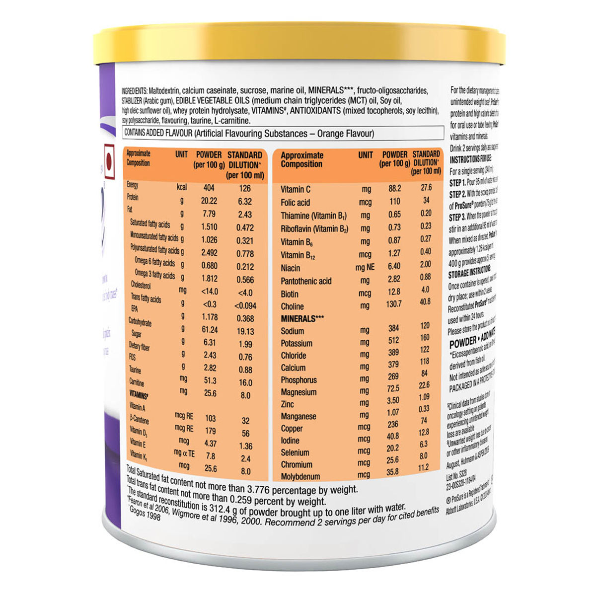 Prosure Orange Flavour Powder, 400 gm Tin Price, Uses, Side Effects ...