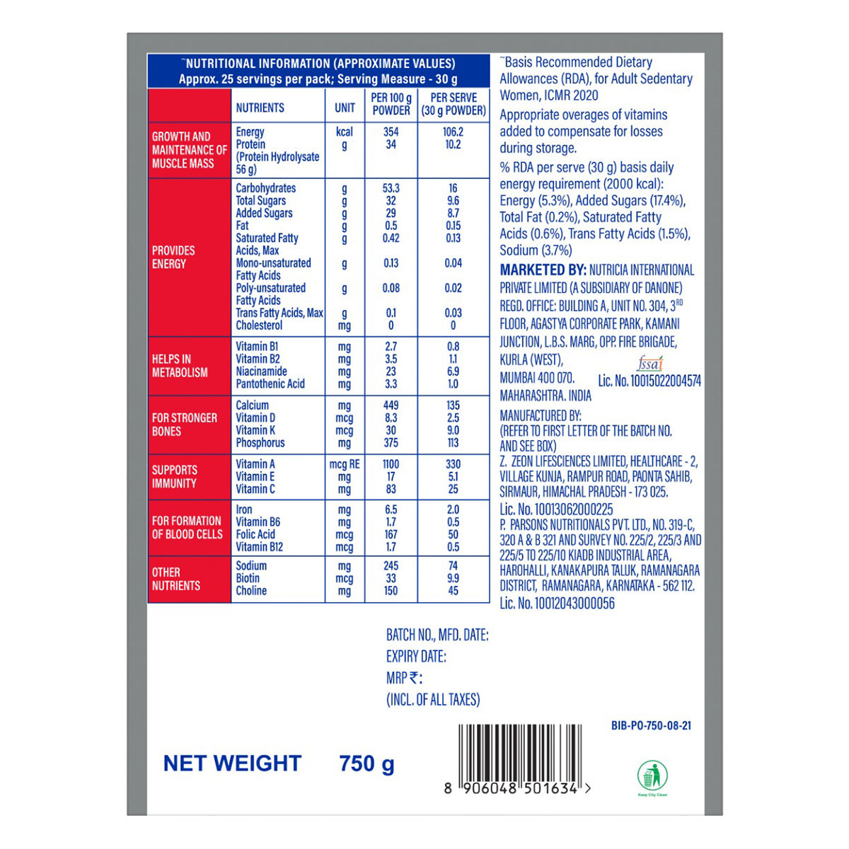 Protinex Original Nutritional Drink Powder for Adults, 750 gm Refill ...