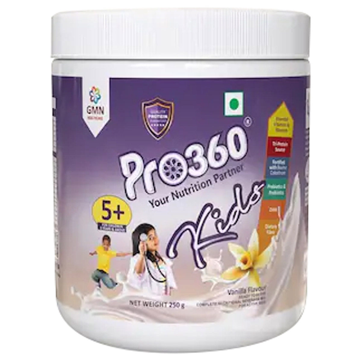 Buy PRO 360 Kids Real Vanilla Flavour Powder, 250 gm | 19 Minutes ...